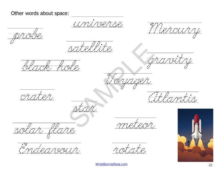 Handwriting Practice in Space-Cursive | Made By Teachers