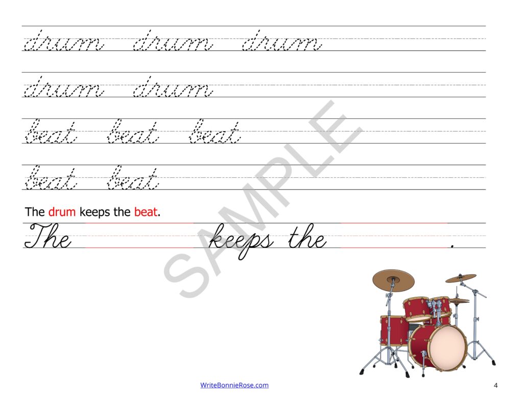 Handwriting Practice with Musical Instruments: Cursive | Made By Teachers