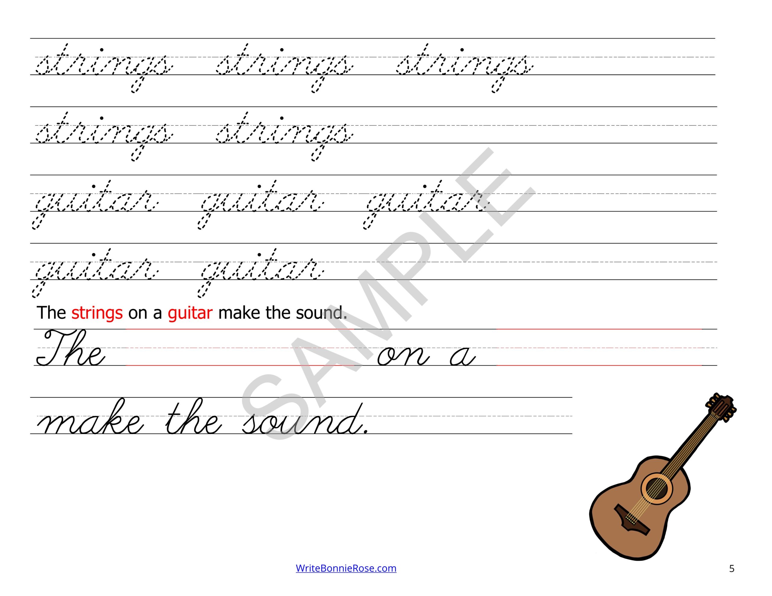 Handwriting Practice with Musical Instruments: Cursive | Made By Teachers
