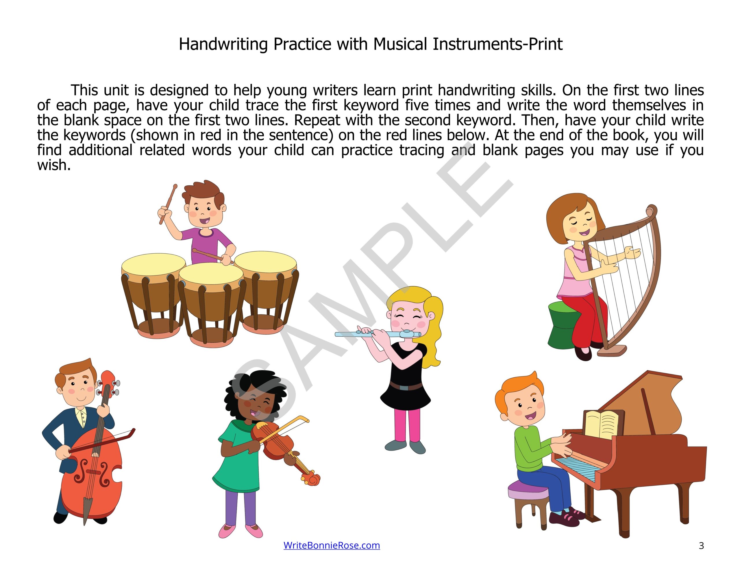Handwriting Practice with Musical Instruments: Print | Made By Teachers