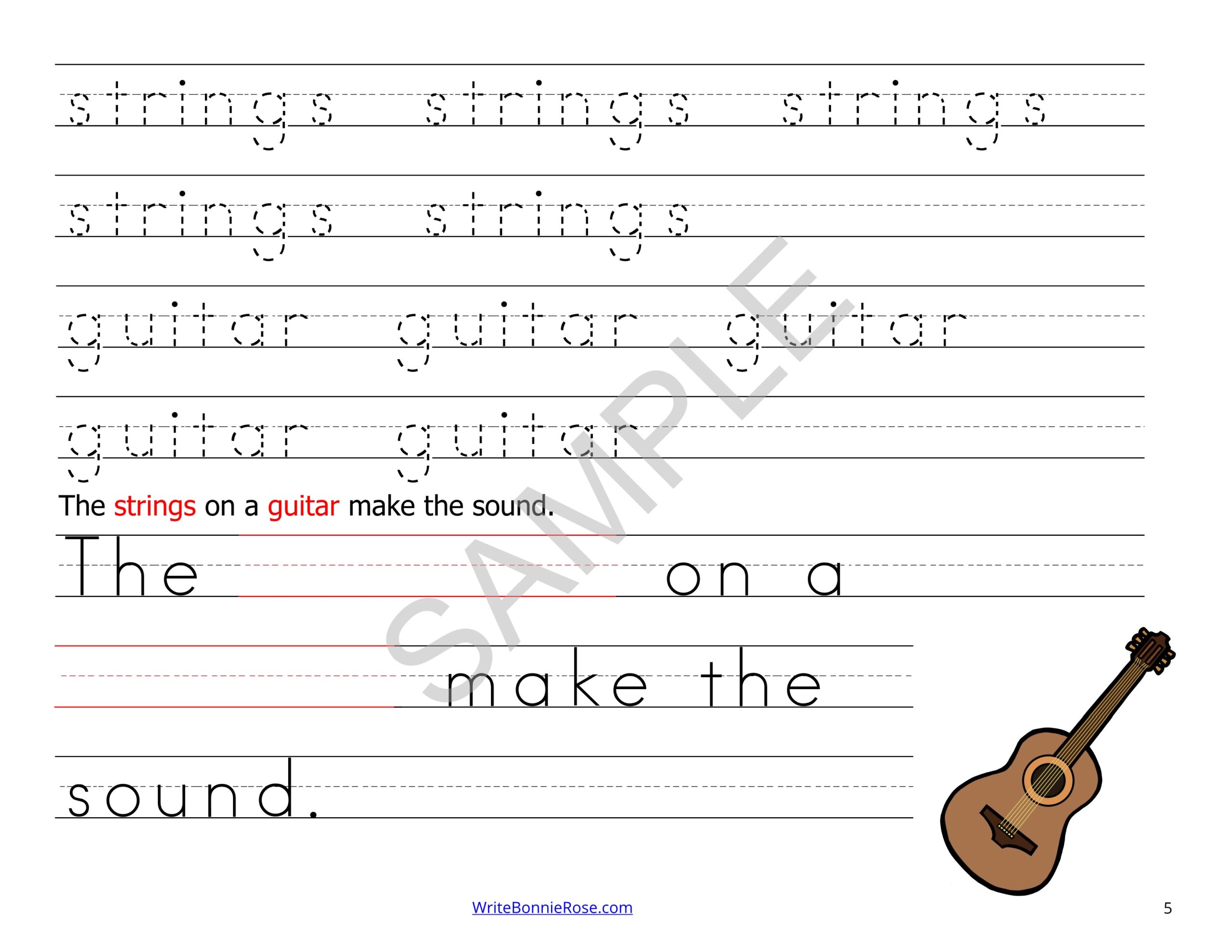 Handwriting Practice with Musical Instruments: Print | Made By Teachers