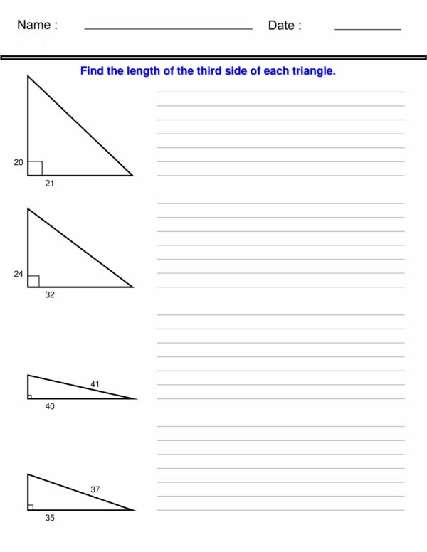 Pythagorean Theorem Problems Worksheets - Find the length of the third ...