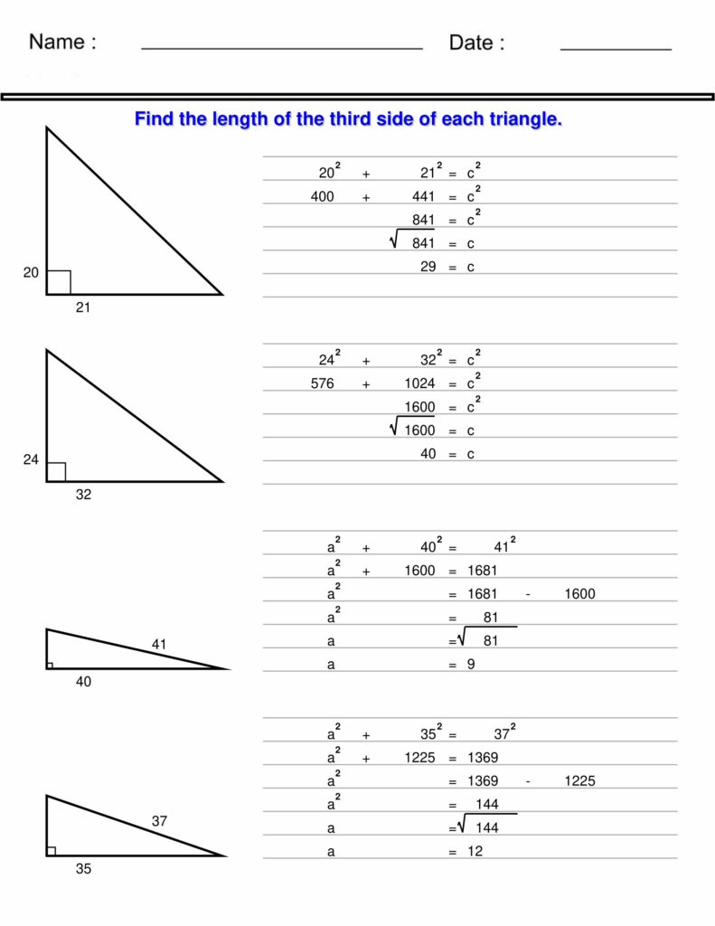 Pythagorean Theorem Problems Worksheets - Find the length of the third ...