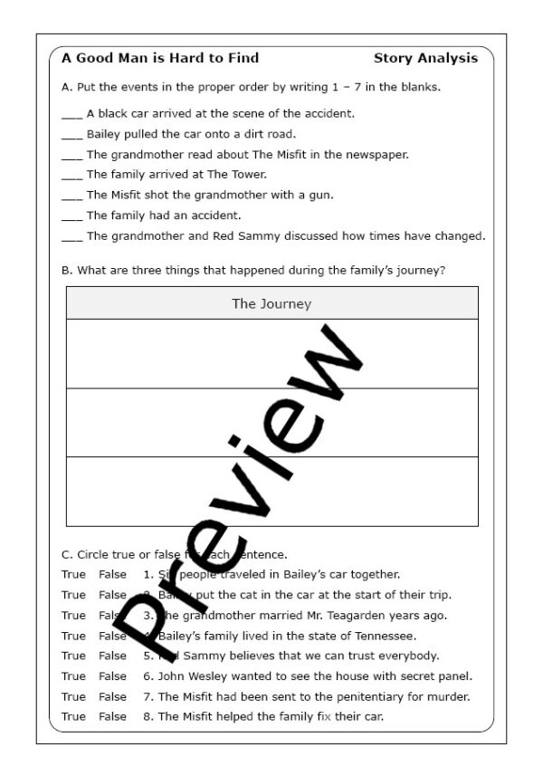 Flannery O'Connor "A Good Man is Hard to Find" worksheets - Made By ...