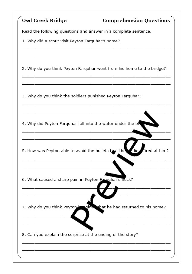 Ambrose Bierce "An Occurrence at Owl Creek Bridge" worksheets | Made By ...