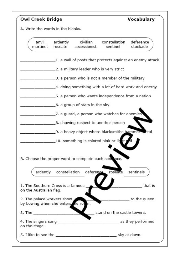 Ambrose Bierce "An Occurrence at Owl Creek Bridge" worksheets | Made By ...