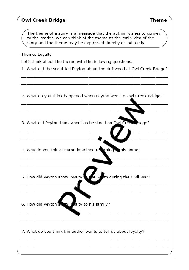 Ambrose Bierce "An Occurrence at Owl Creek Bridge" worksheets | Made By ...