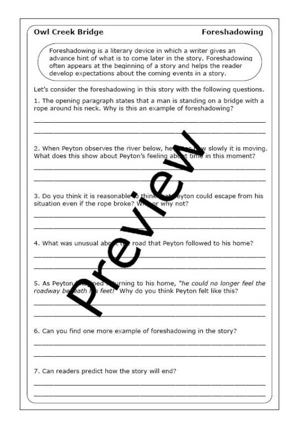 Ambrose Bierce "An Occurrence at Owl Creek Bridge" worksheets | Made By ...