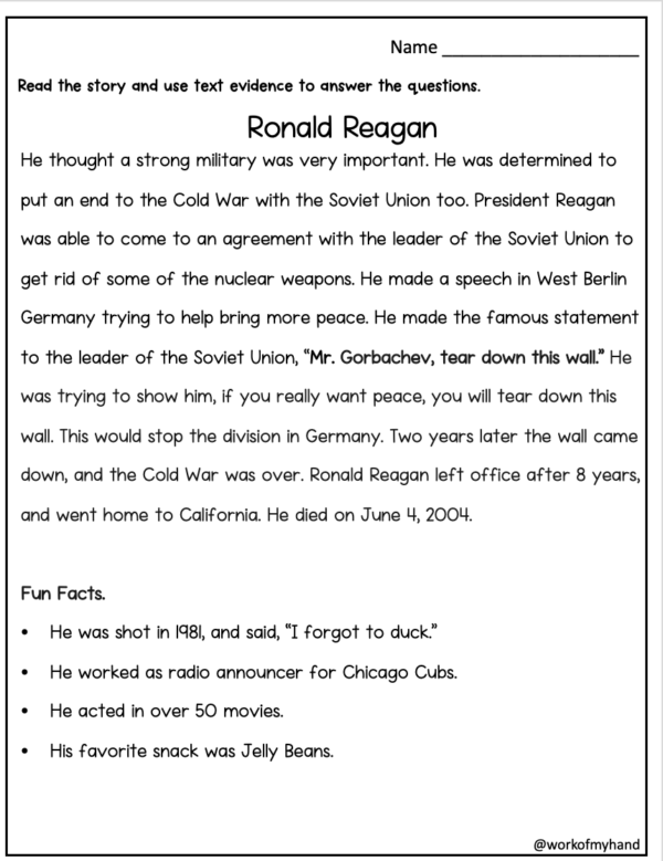 46 U.S. Presidents Facts and Fun Reading Comprehension - Made By Teachers
