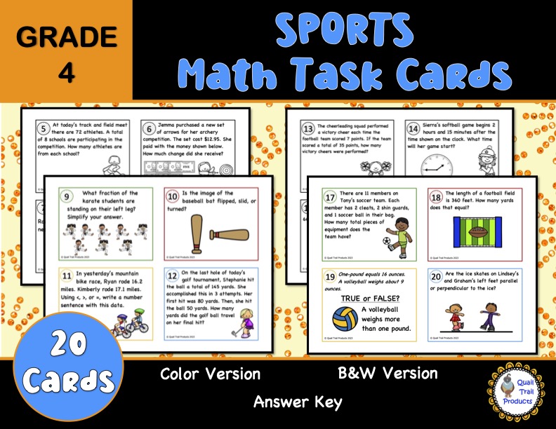 Grade 4 Sports Math Task Cards | Made By Teachers