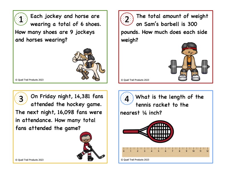 Grade 4 Sports Math Task Cards | Made By Teachers