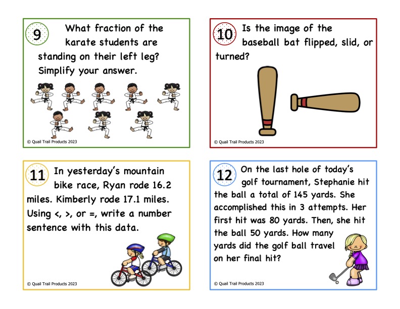 Grade 4 Sports Math Task Cards | Made By Teachers