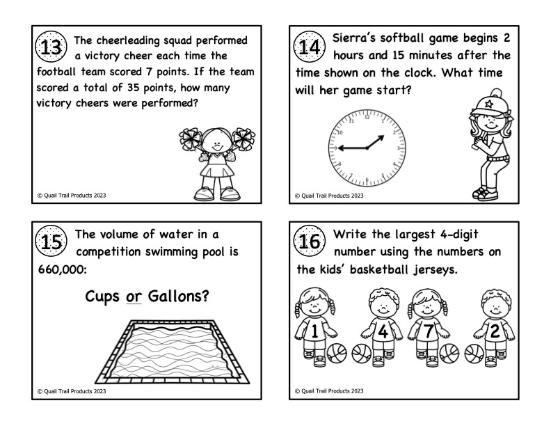 Grade 4 Sports Math Task Cards | Made By Teachers