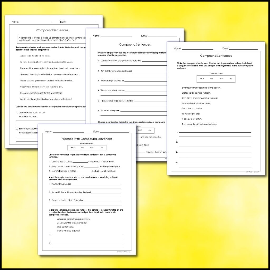 Compound Sentences and Conjunctions - Grades 1-2 - 4 worksheets - CCSS ...