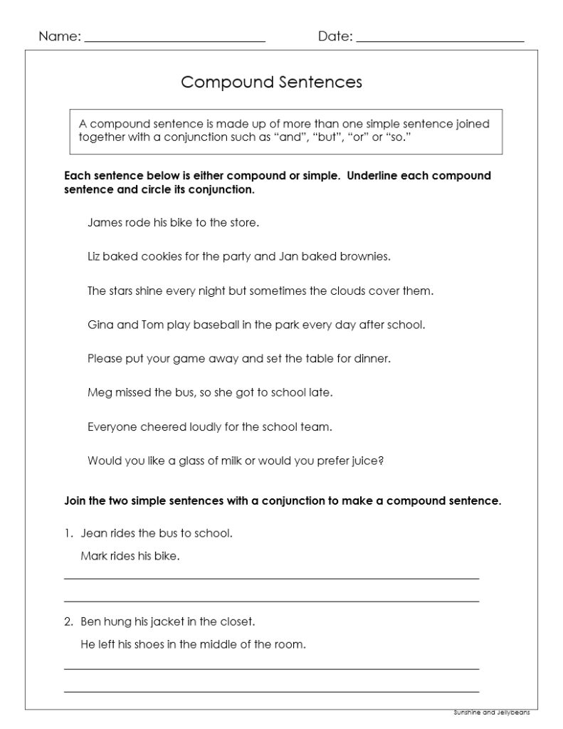Compound Sentences and Conjunctions - Grades 1-2 - 4 worksheets - CCSS ...