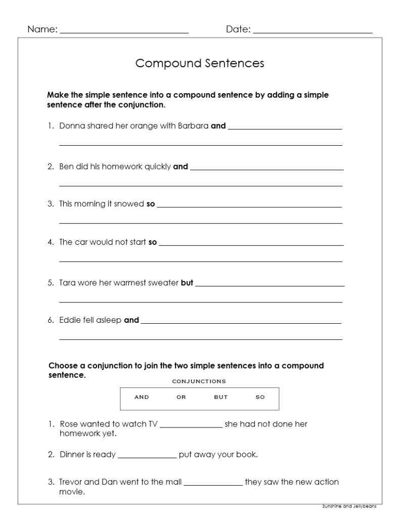 Compound Sentences and Conjunctions - Grades 1-2 - 4 worksheets - CCSS ...