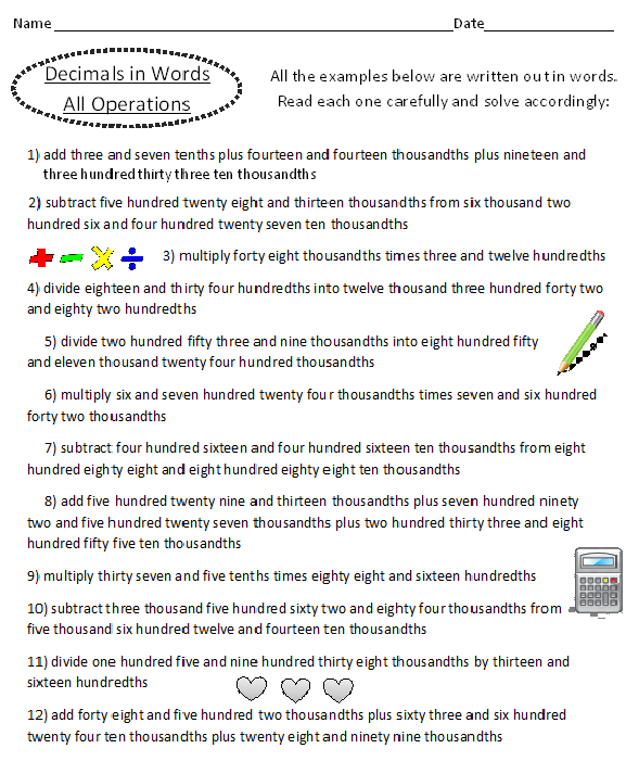 Decimals All Operations in Words (20 Examples Written Out) | Made By ...