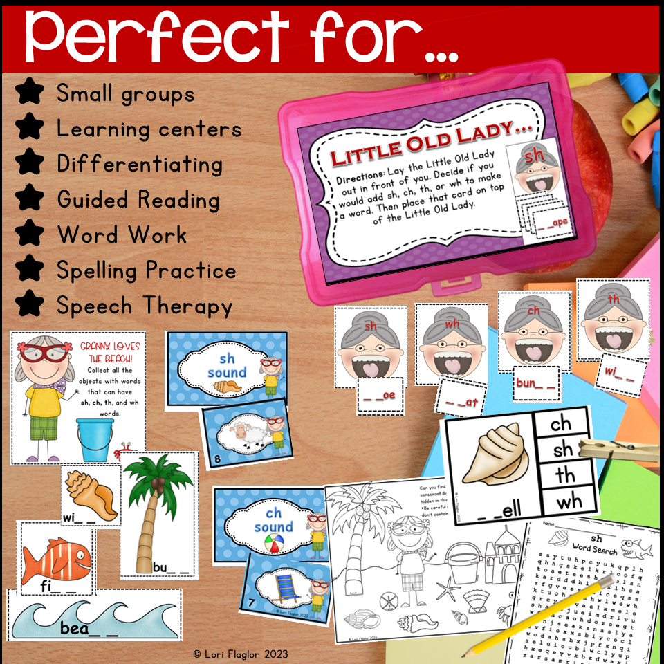 Consonant Digraphs- ch, sh, th, wh Worksheets and Learning Centers ...