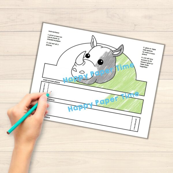 Rhino Paper Crown Printable Africa Animal Coloring Craft | Made By Teachers