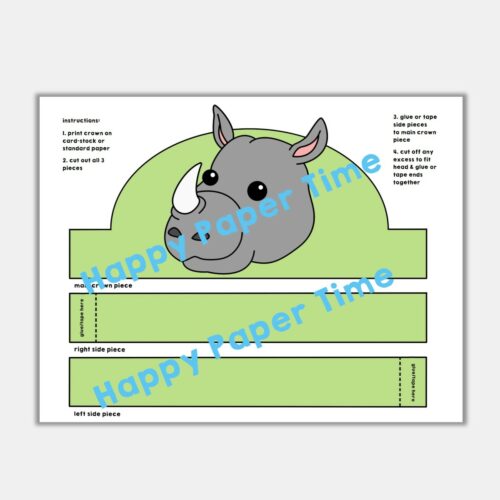 Rhino Paper Crown Printable Africa Animal Costume Craft | Made By Teachers