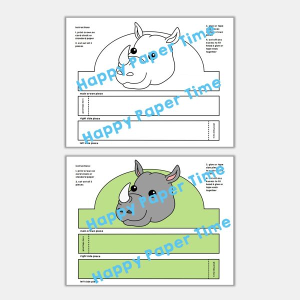 Rhino Paper Crown Printable Africa Animal Coloring Craft | Made By Teachers