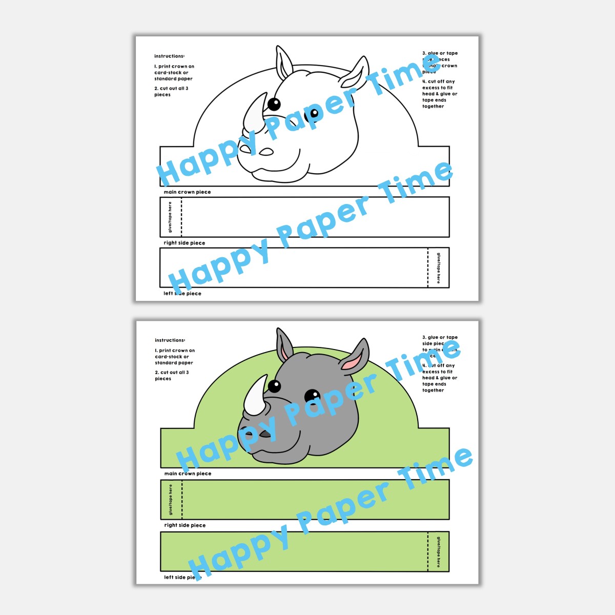 Rhino Paper Crown Printable Africa Animal Coloring Craft | Made By Teachers