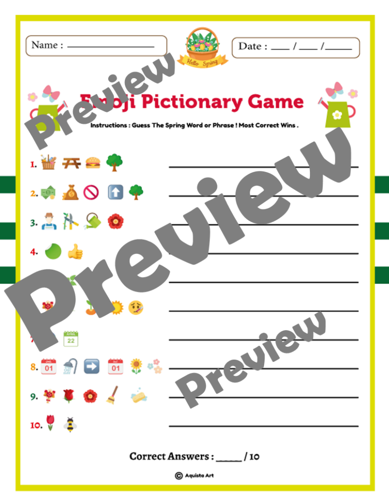 Spring Emoji Pictionary Game: Fun and Educational Spring Themed ...