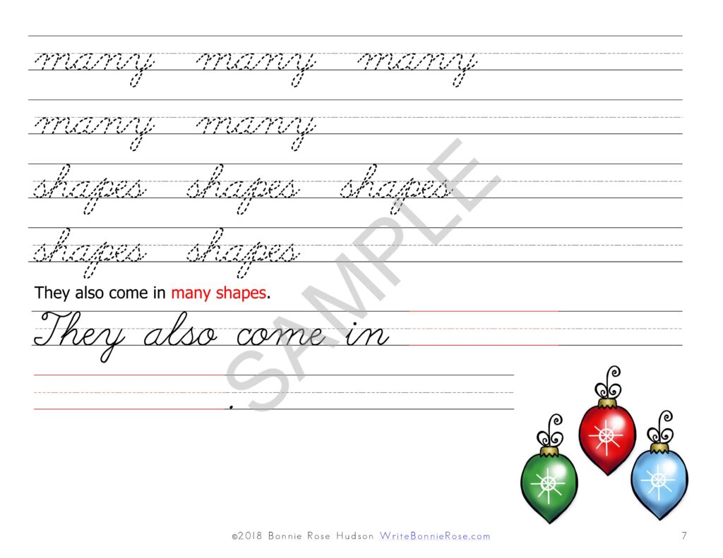 Handwriting Practice with Christmas Trees and Decorations-Cursive ...