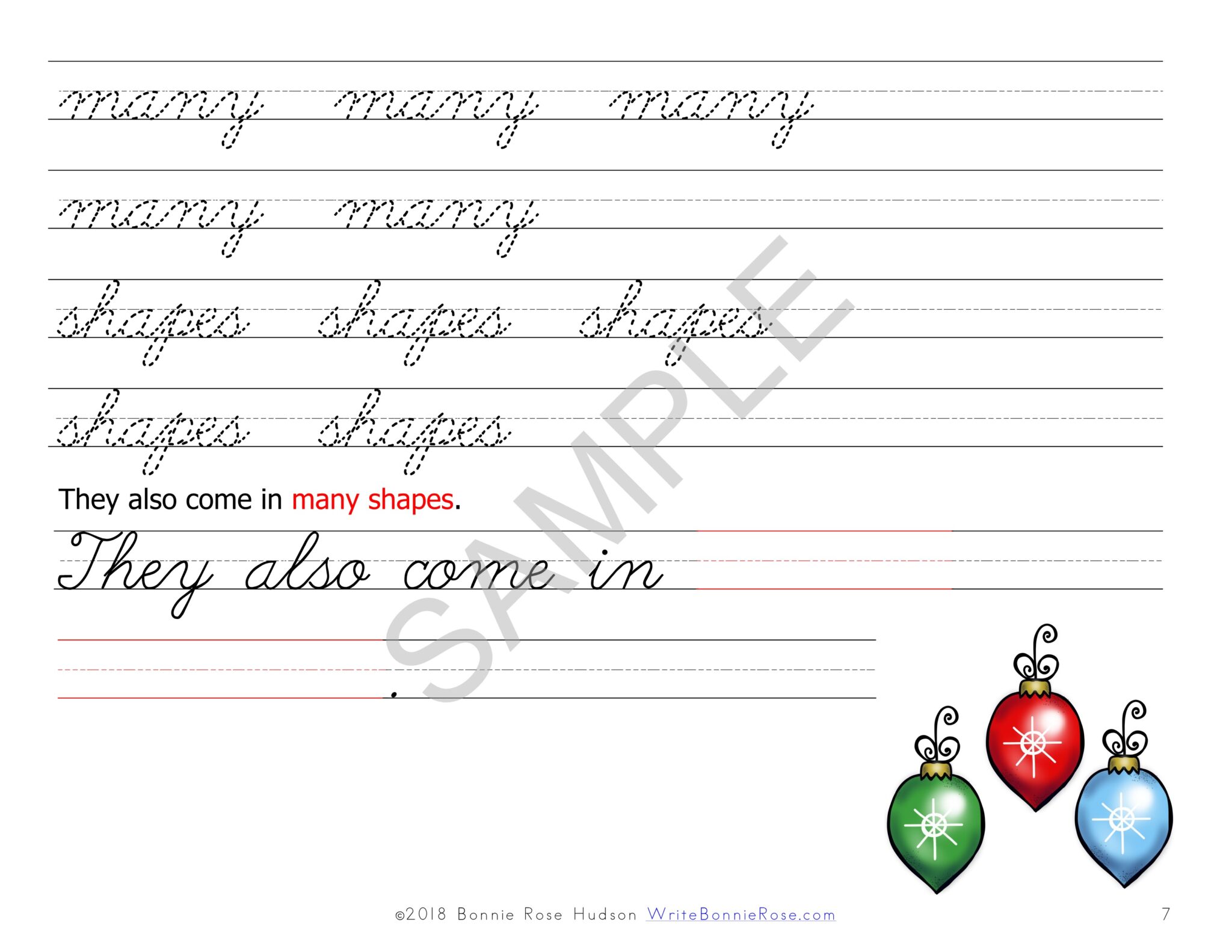 Handwriting Practice with Christmas Trees and Decorations-Cursive ...