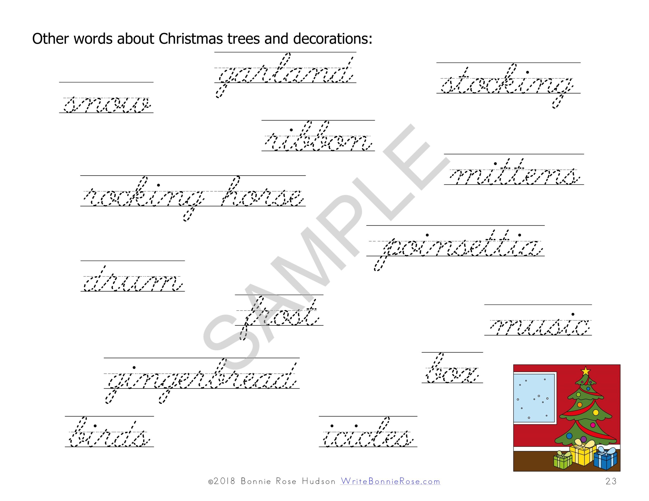 Handwriting Practice with Christmas Trees and Decorations-Cursive ...