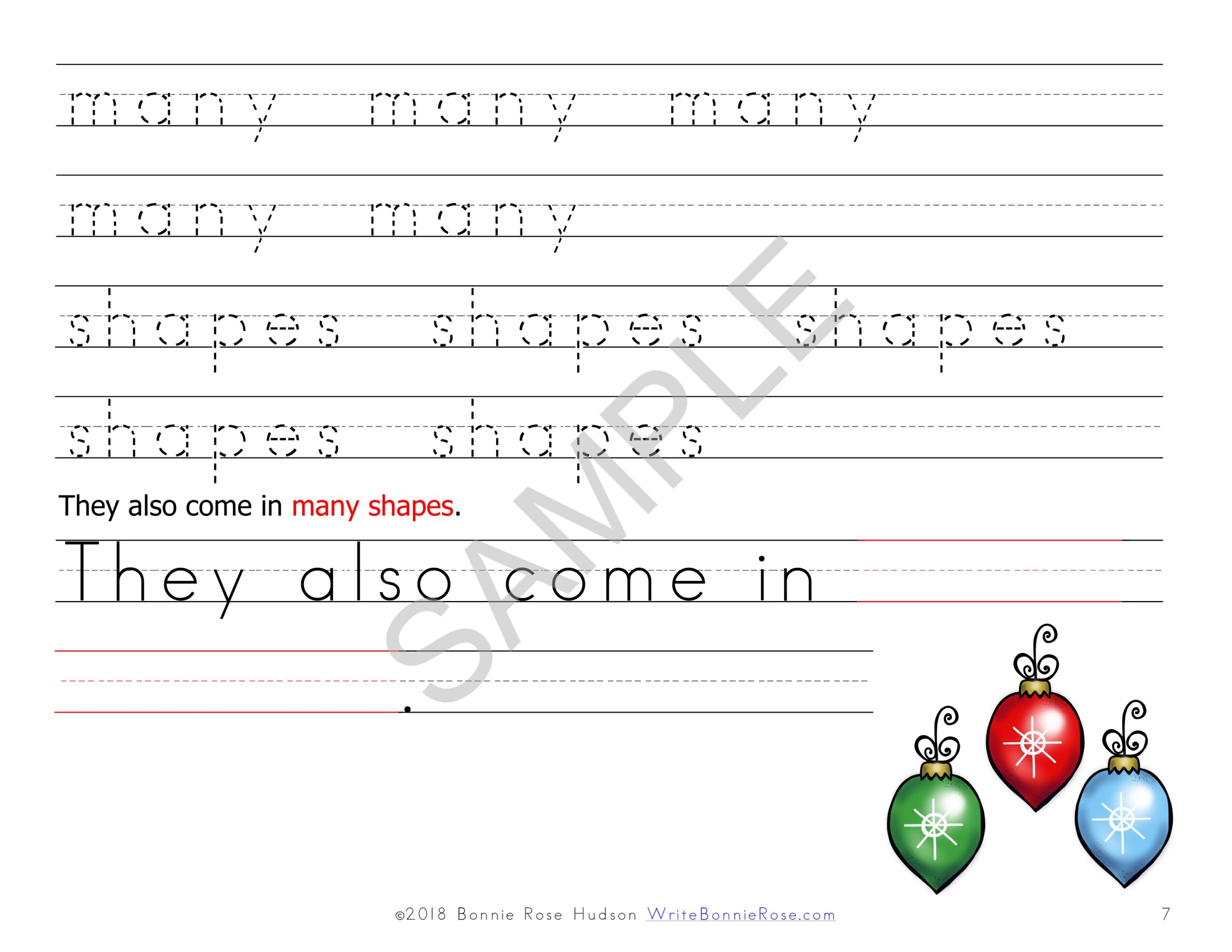 Handwriting Practice with Christmas Trees and Decorations-Print | Made ...