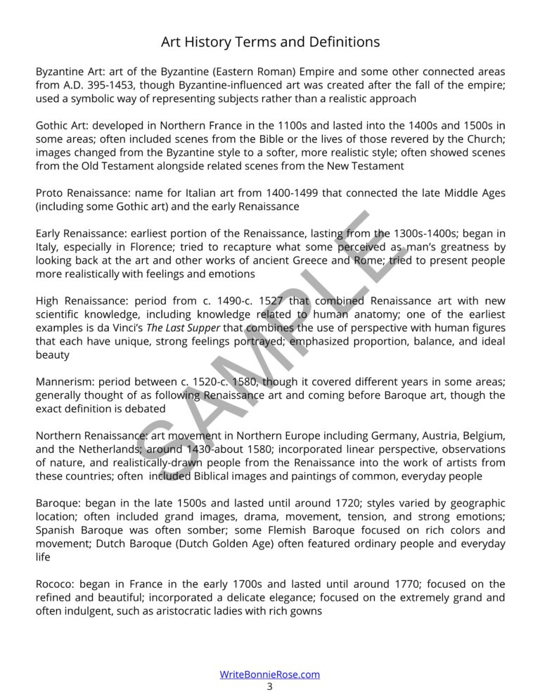 Art History Terms & Definitions Copywork-Cursive | Made By Teachers