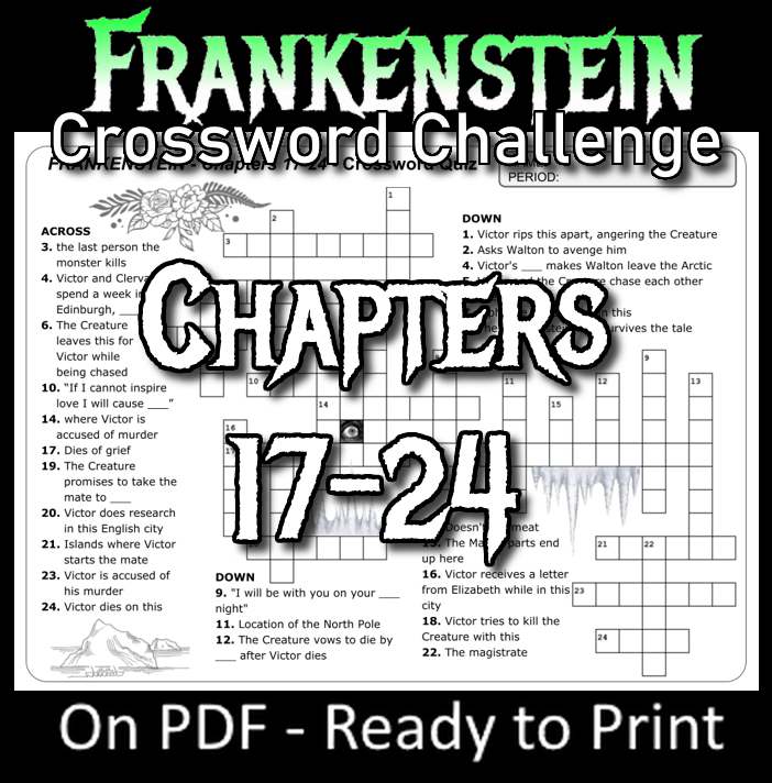 FRANKENSTEIN Crossword Puzzle Reading Quizzes (worksheets) No Prep ...