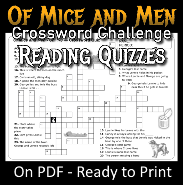 2 - OF MICE AND MEN Reading Quizzes Crossword Puzzles (worksheets) No ...