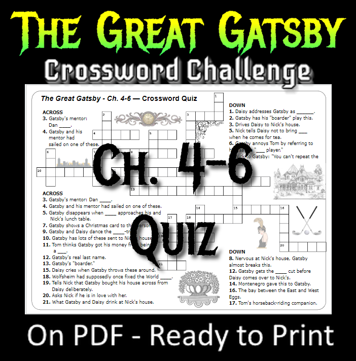 4 GREAT GATSBY Crossword Puzzles - Divided by Chapters (worksheet, quiz ...