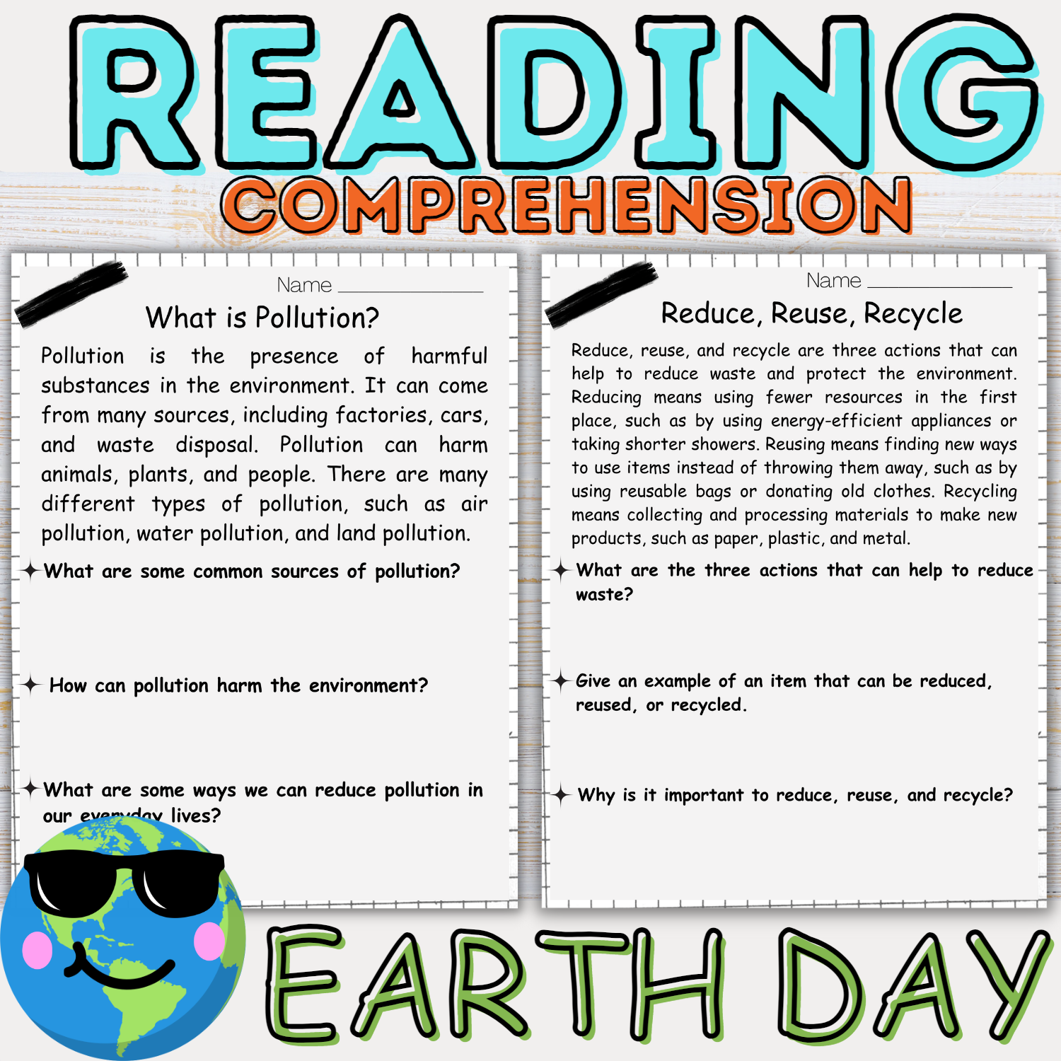 Earth Day Reading Comprehension-Spring Reading-Passages-Close Reading ...