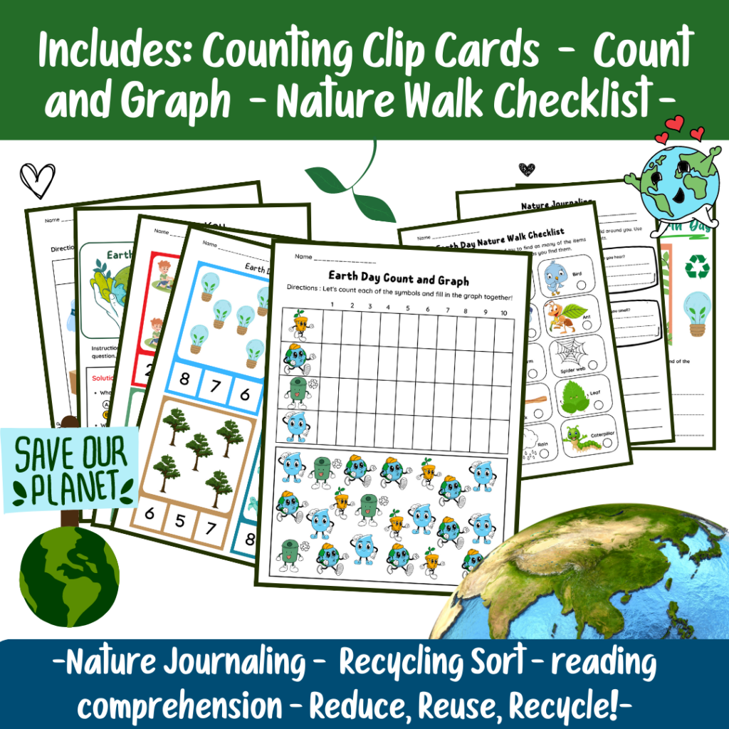 Earth Day Math Reading Writing NO PREP Packet Kindergarten - 2nd grade ...