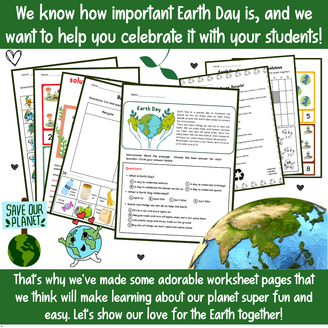 Earth Day Math Reading Writing NO PREP Packet Kindergarten - 2nd grade ...