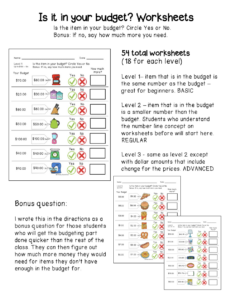 Budget Worksheets - Do you have Enough Money? Life Skill Math for ...