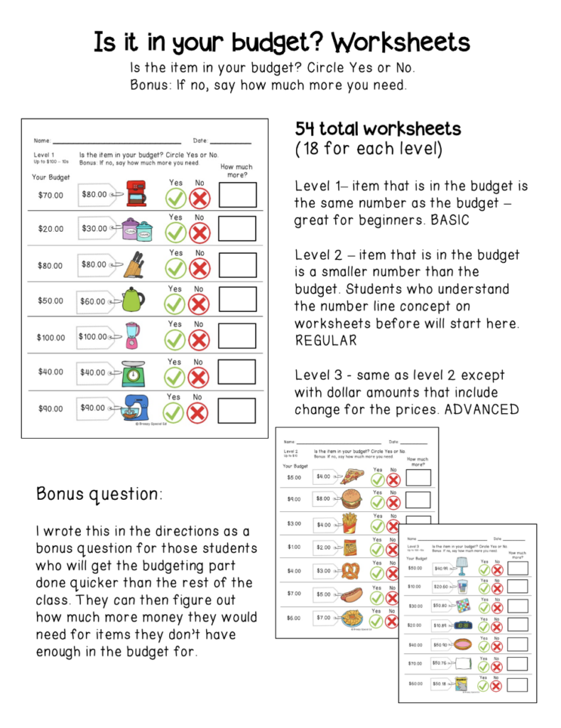 Budget Worksheets - Do you have Enough Money? Life Skill Math for ...