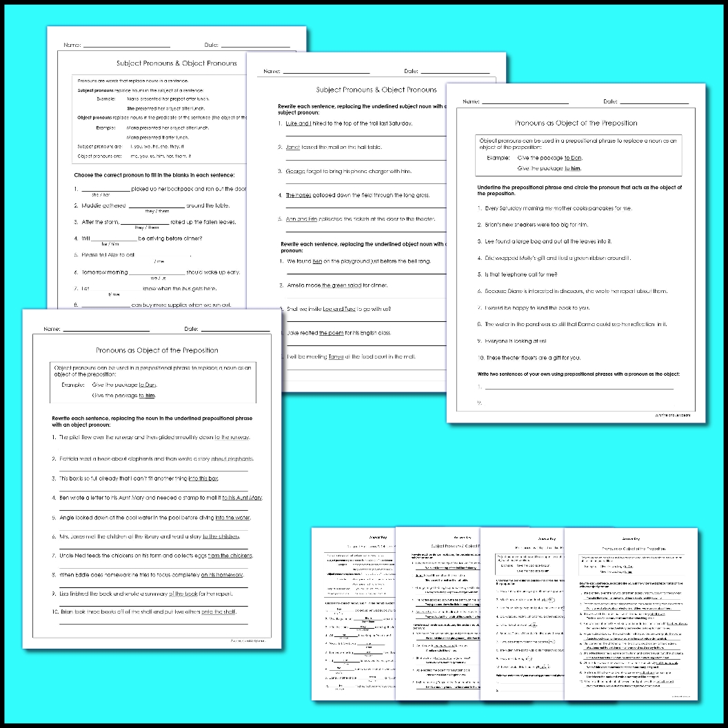 Subject & Object Pronouns - 4 worksheets - Grades 4-5-6 - Great ...