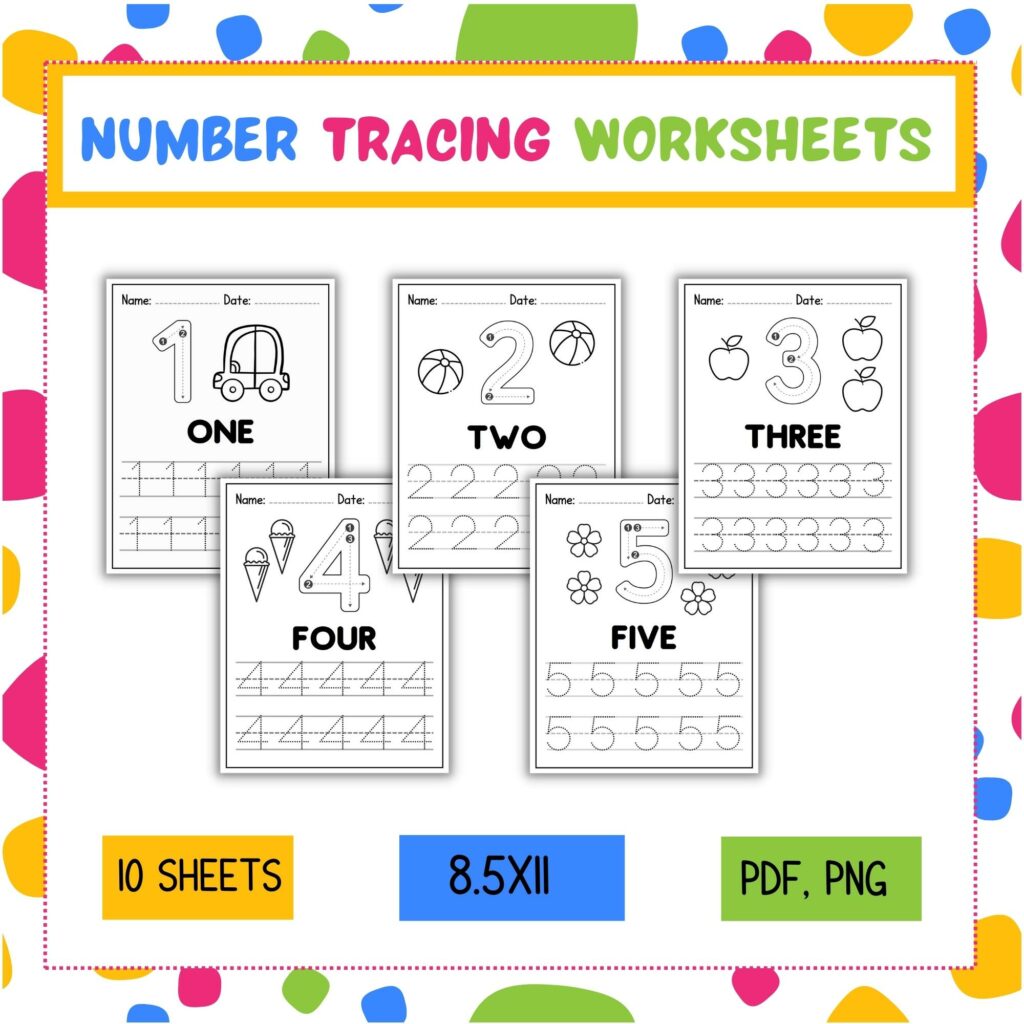 1-10 Number tracing worksheets, preschool Printable, Kindergarten ...