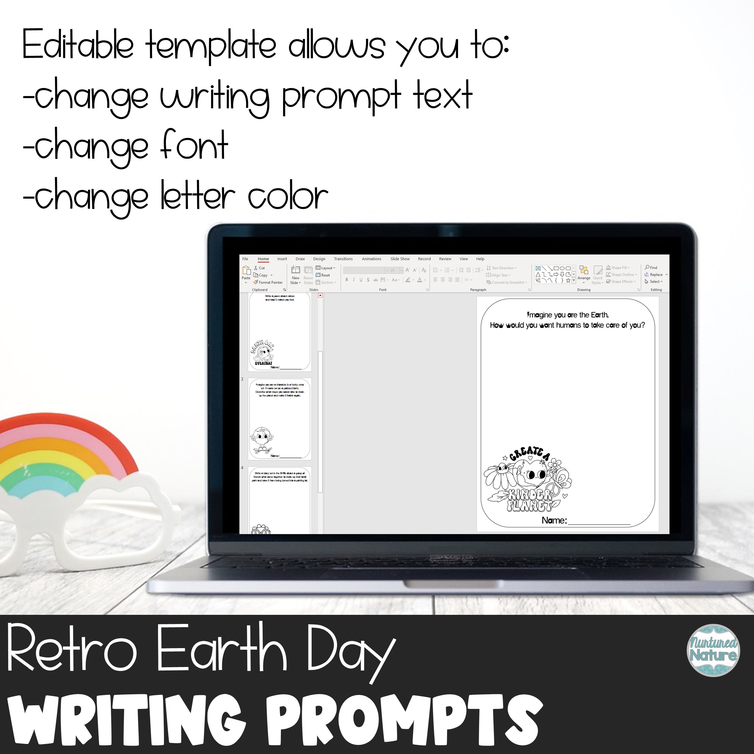 Editable Earth Day Writing Prompts - Groovy Retro Theme - No Prep April ...