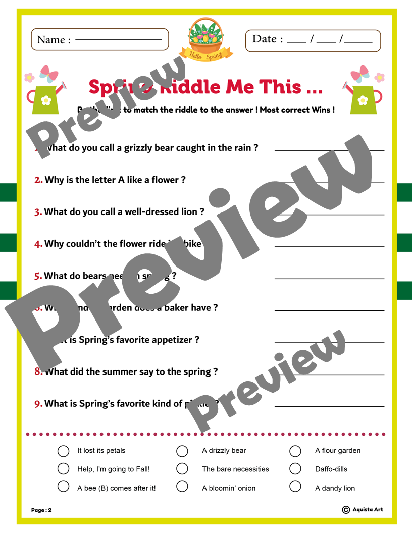 Spring Riddle Me This Game : Can You Guess Them All ? | Made By Teachers