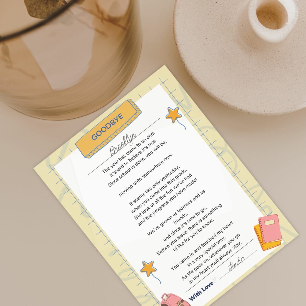 Letter from Teacher | Goodbye Gift from Teacher | End of school | End ...