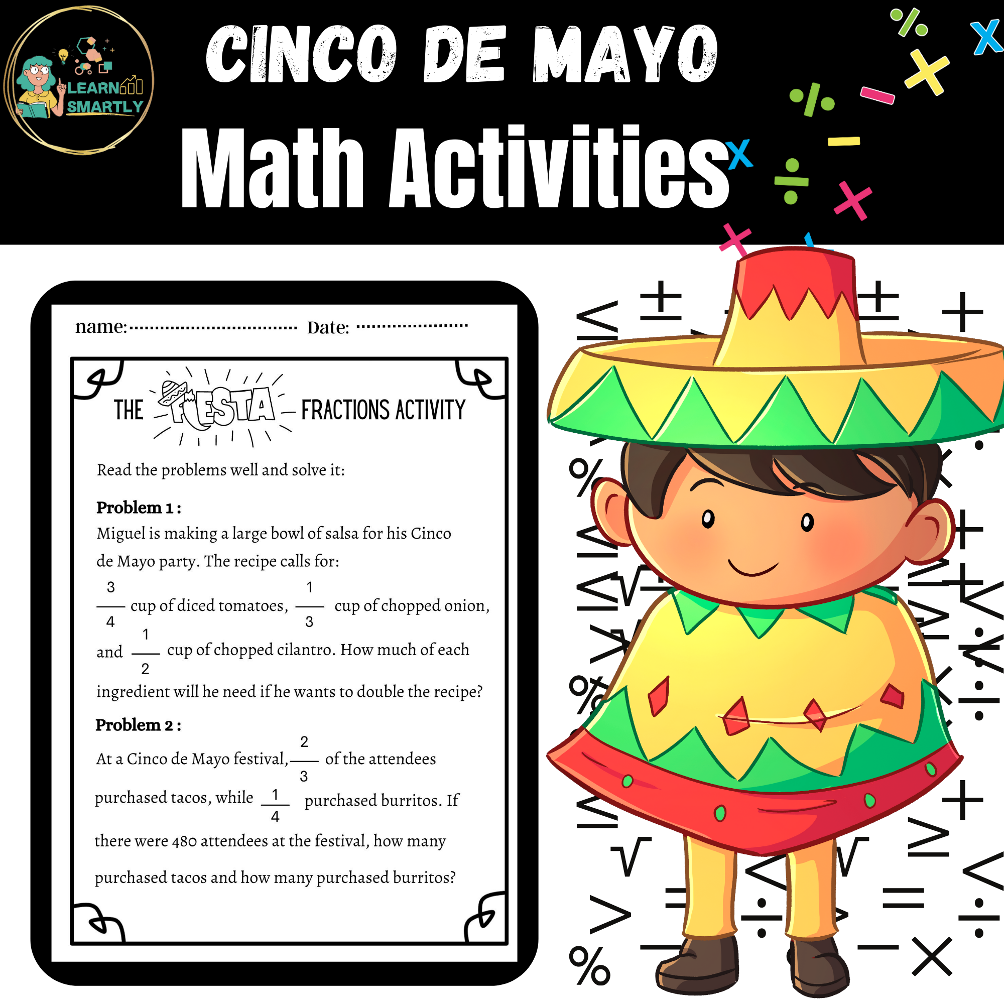Cinco de Mayo Math Activities - Fiesta Fractions Math Activities | Made ...