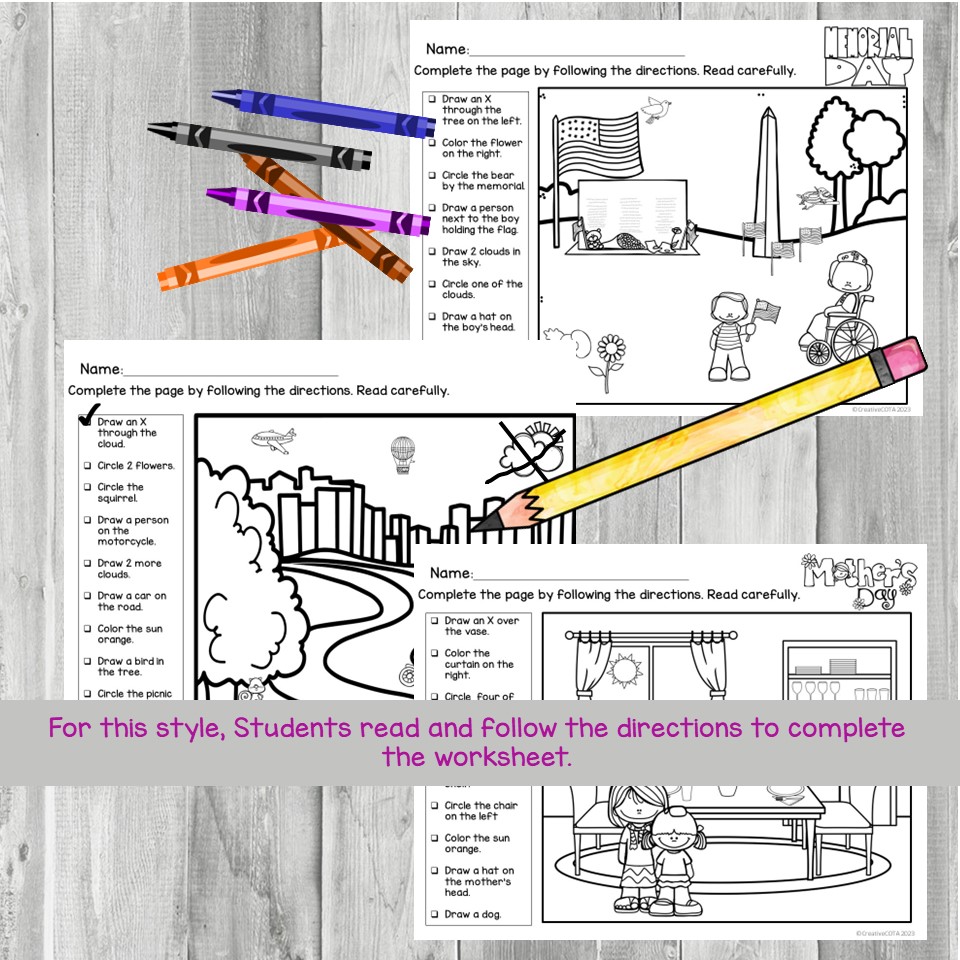 May Following Directions & Listening Comprehension Skills Coloring ...