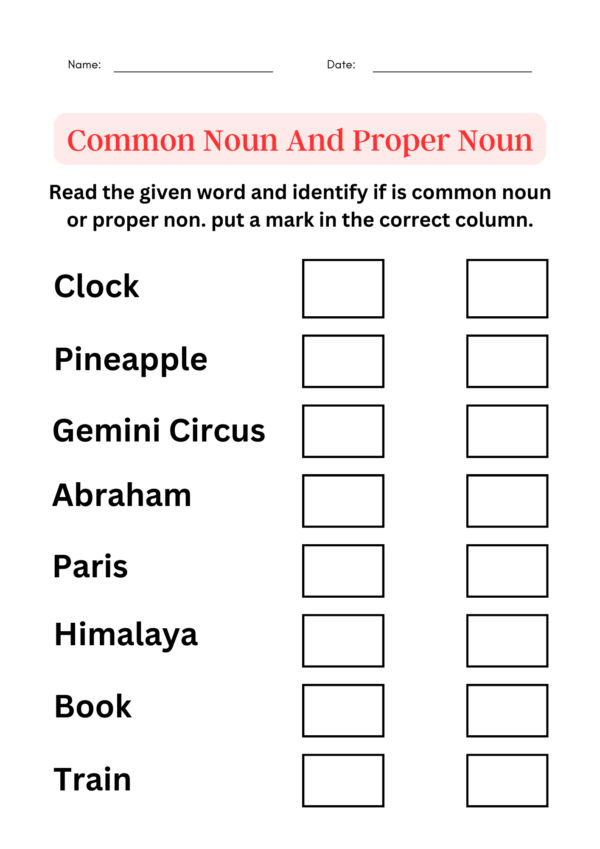nouns, common nouns and proper nouns worksheets for grade 1, 2, 3 ...