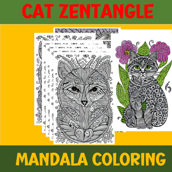 Relax and Unwind with Cat Zentangle Coloring pages | Made By Teachers