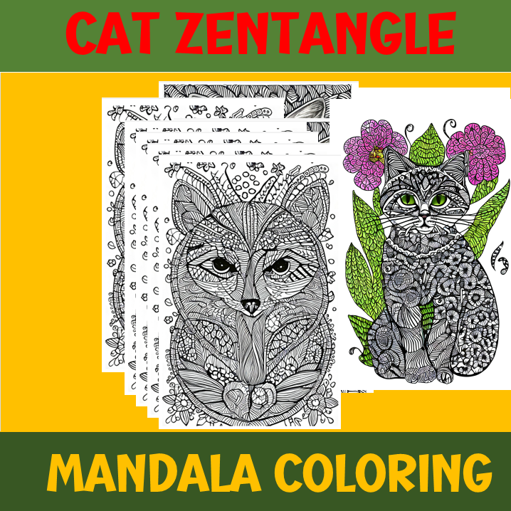 Relax and Unwind with Cat Zentangle Coloring pages | Made By Teachers